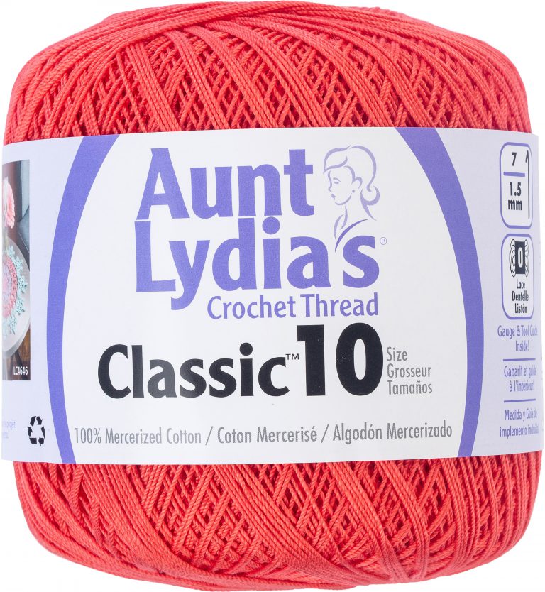 Aunt Lydia's Crochet Thread Size 10 Bright Coral | Lyns Crafts